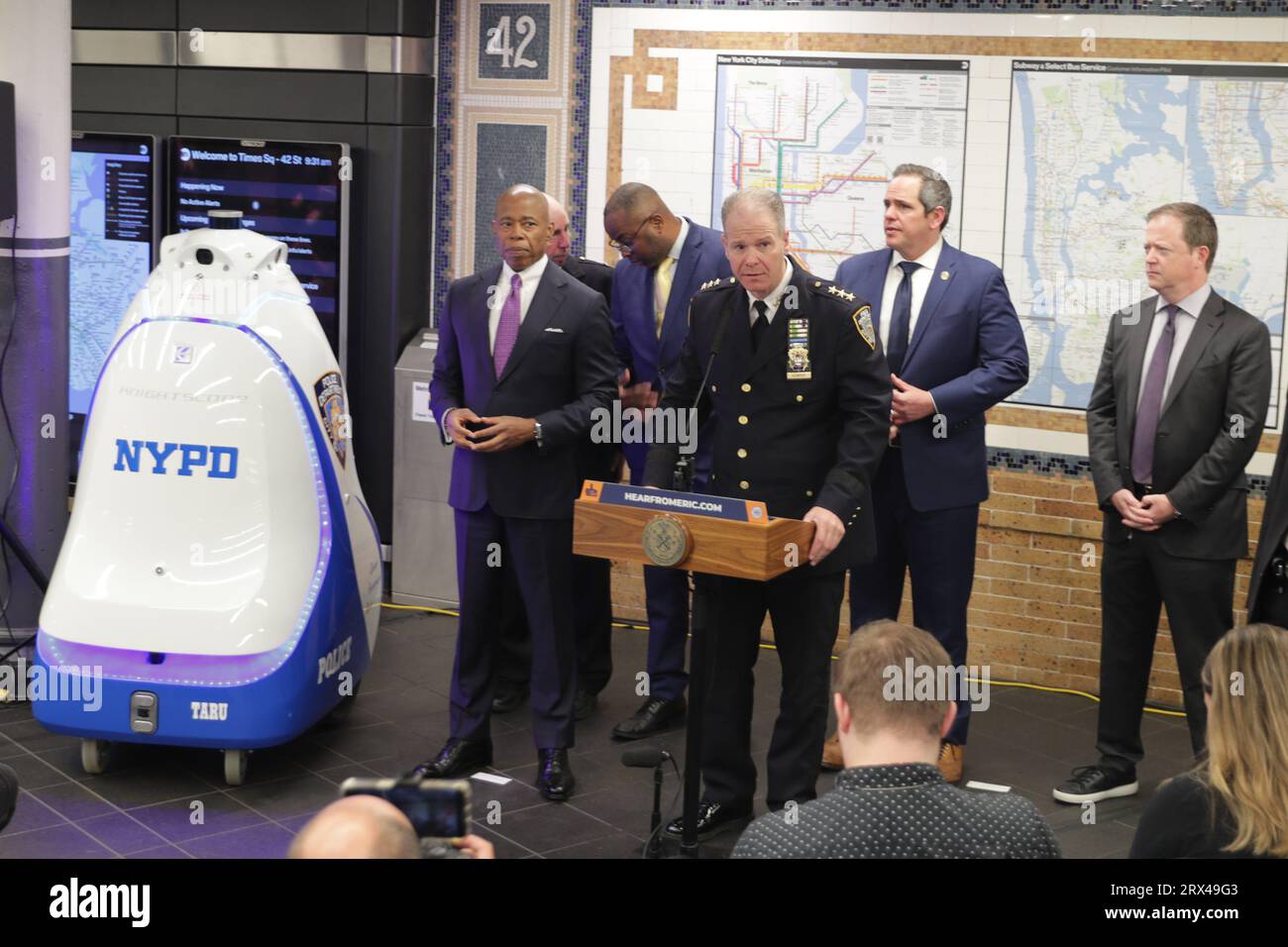 Ny, USA. 22nd Sep, 2023. Times Square Subway Station, New York, USA, September 22, 2023 - Mayor ...