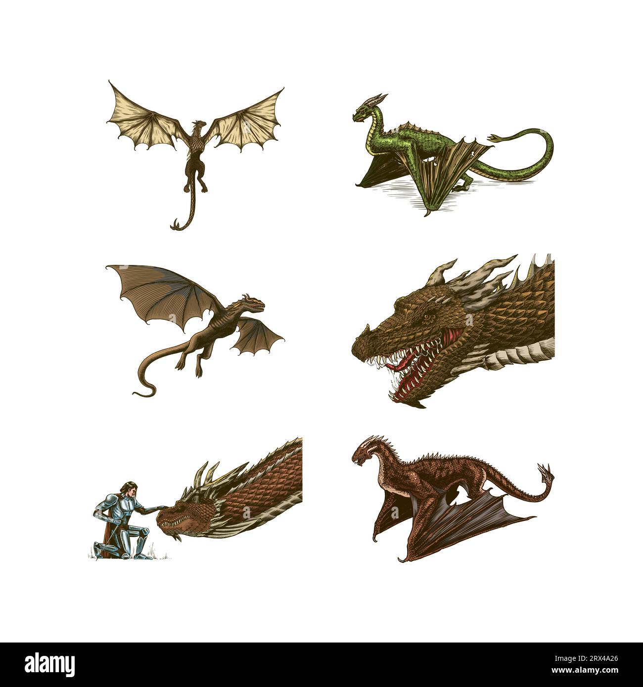 Set of Dragon in Vintage style. Mythological animal or traditional ...