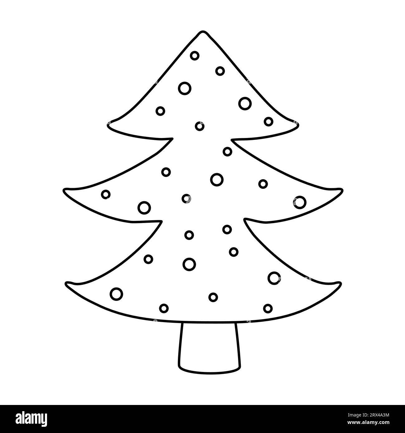 Christmas tree or pine with snow, doodle style flat vector outline ...