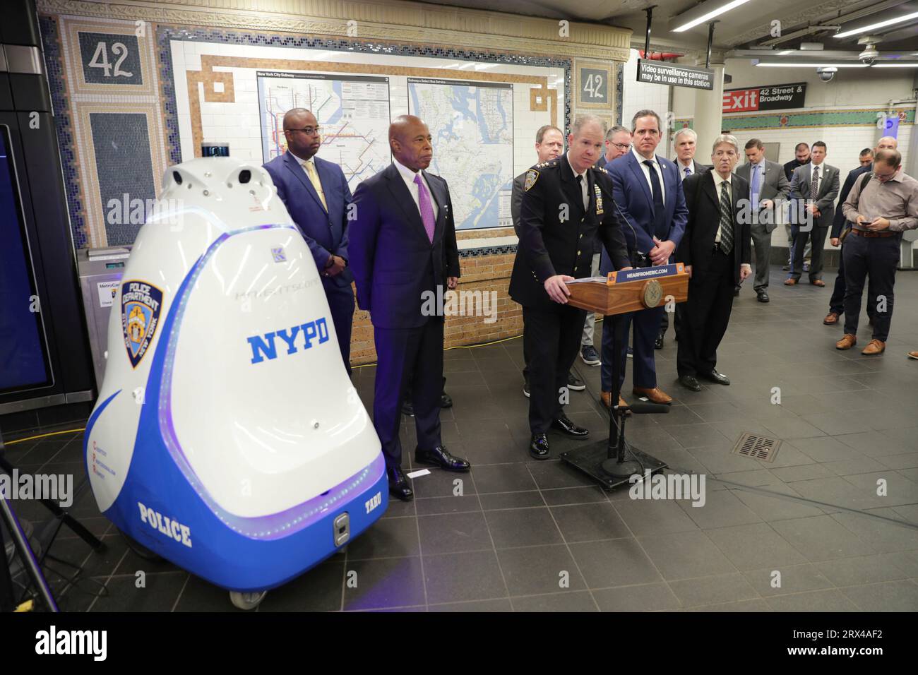 Times Square Subway Station, New York, USA, September 22, 2023 - Mayor Eric Adams makes a public ...
