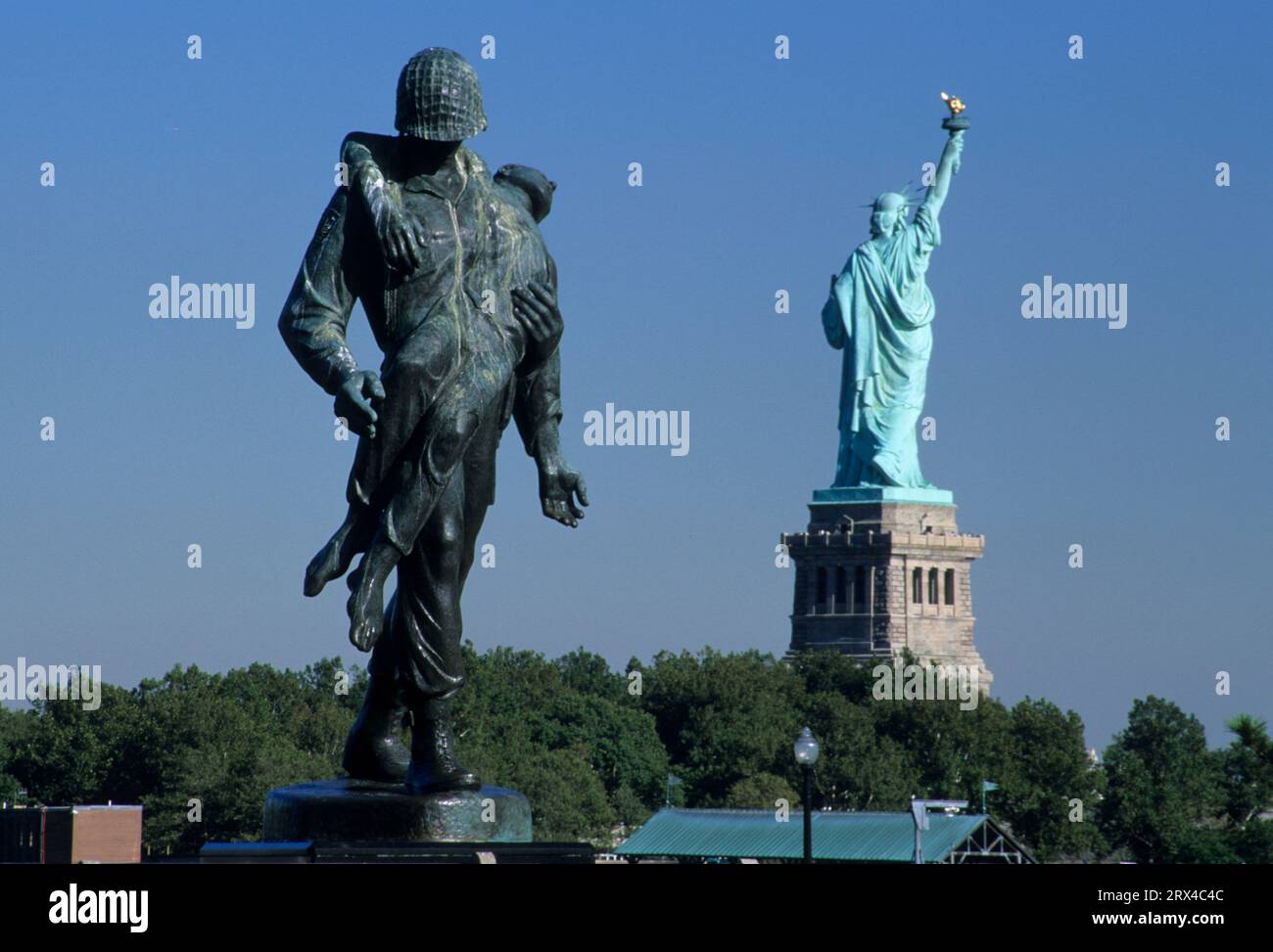 Liberation Monument with Statue of Liberty, Liberty State Park, New ...