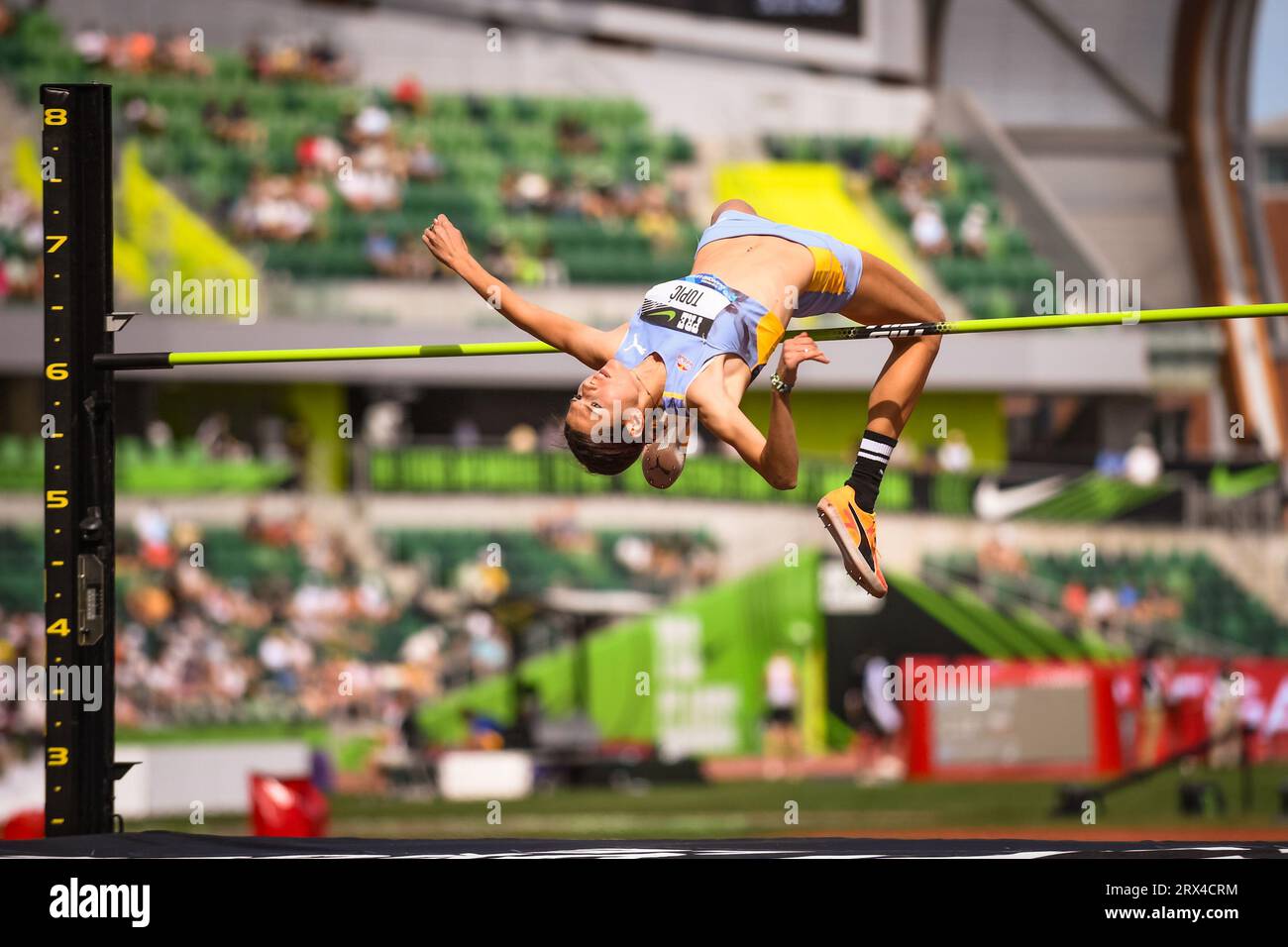 Angelina Topic (SRB) prepares to jump at a height of 6-3 (1.95 m) in ...