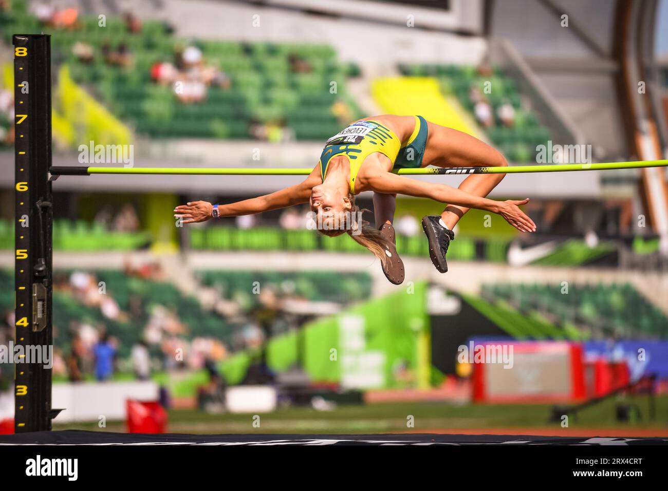 Yuliia Levchenko (UKR) prepares to jump at a height of 6-2 (1.91 m) in ...