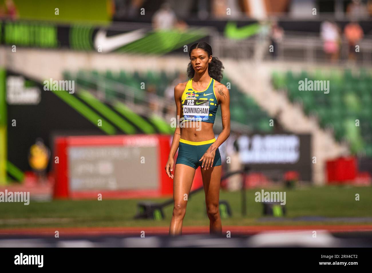 Vashti Cunningham (USA) prepares to jump at a height of 6-2 (1.91 m) in ...