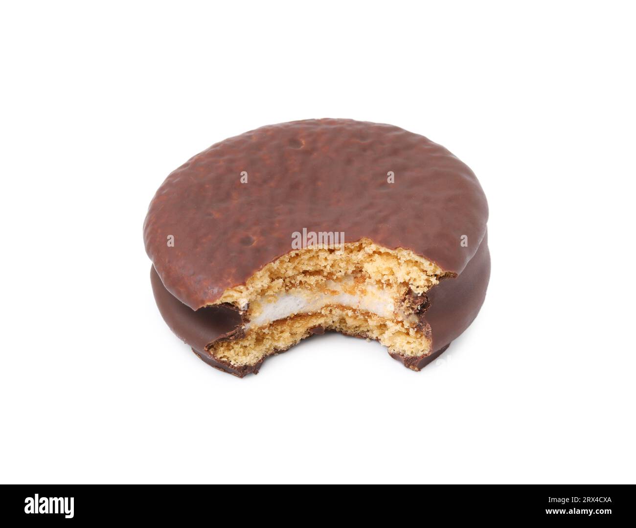 Tasty bitten choco pie isolated on white Stock Photo - Alamy
