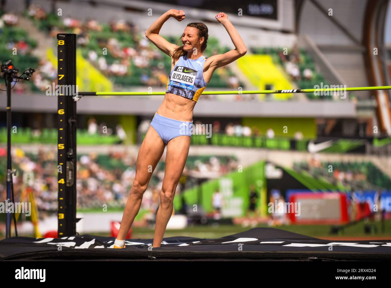 Nicola Olyslagers (AUS) clears a height of 6-6 (2.03 m) to finish ...