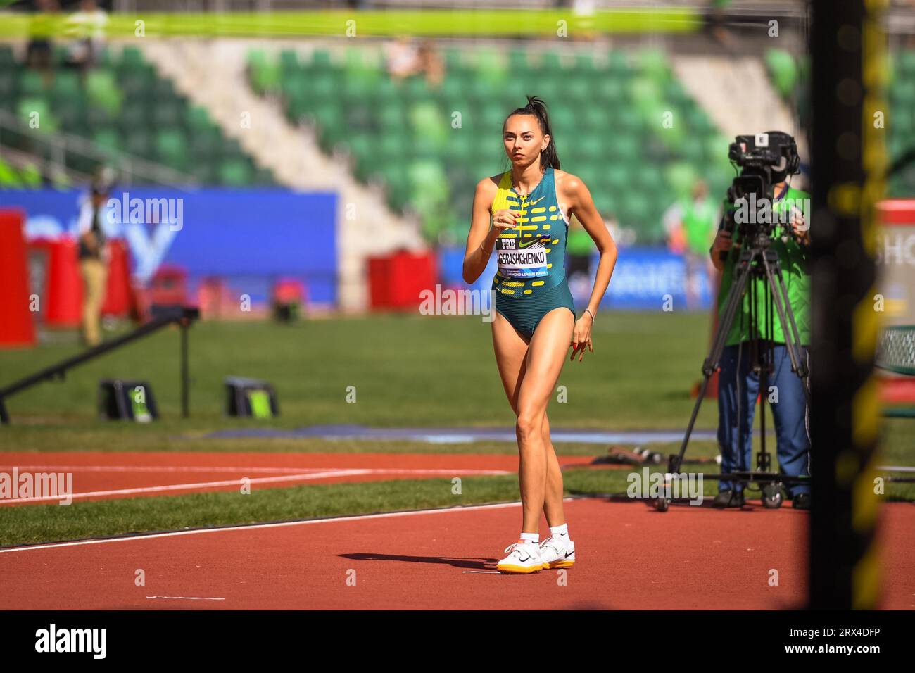 Iryna Gerashchenko (UKR) prepares to jump at a height of 6-1 (1.87 m ...
