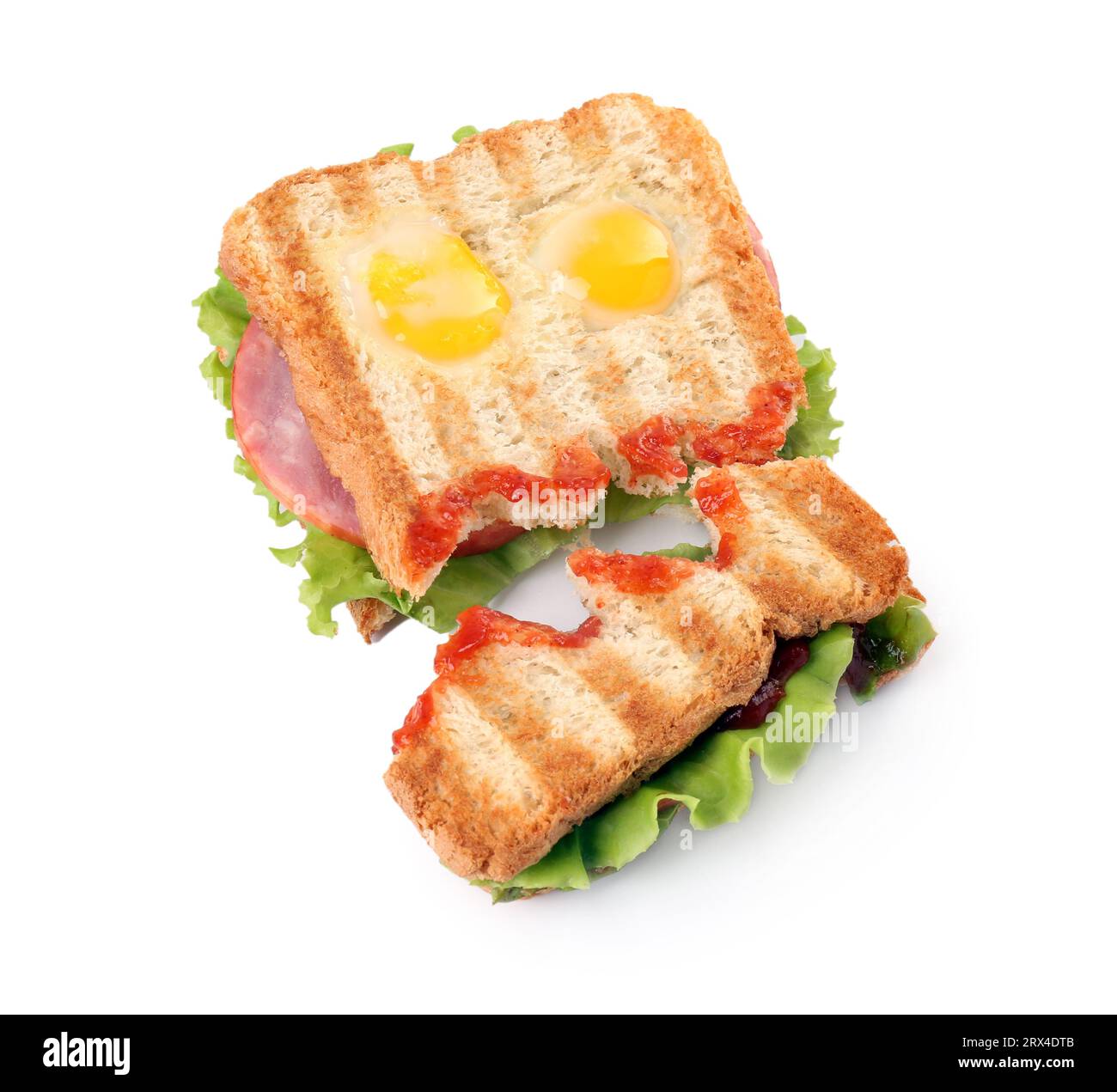 Cute monster sandwich with fried eggs isolated on white. Halloween ...