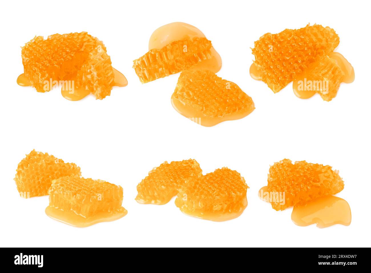 Set with pieces of honeycomb isolated on white Stock Photo - Alamy