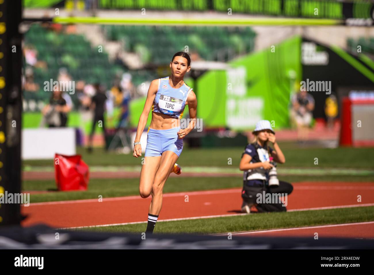 Eugene, United States. 17th Sep, 2023. Angelina Topic (SRB) prepares to ...