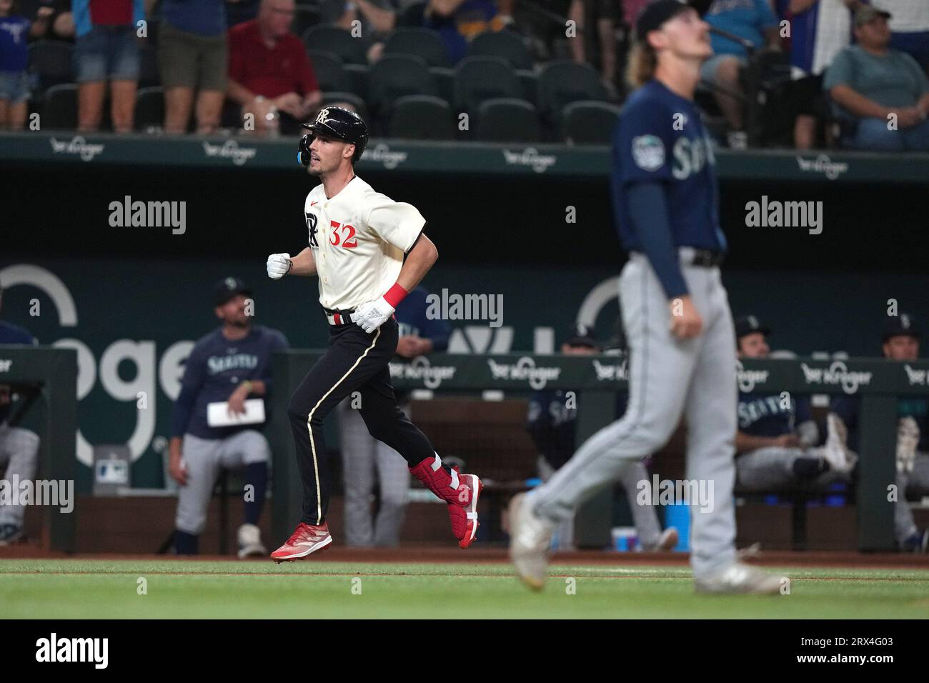 Texas Rangers' Evan Carter heads for home with a three-run home run off ...