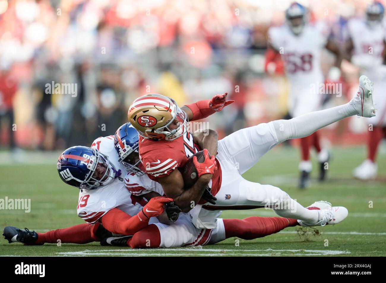 New York Giants safety Isaiah Simmons, from left, and cornerback Tre ...