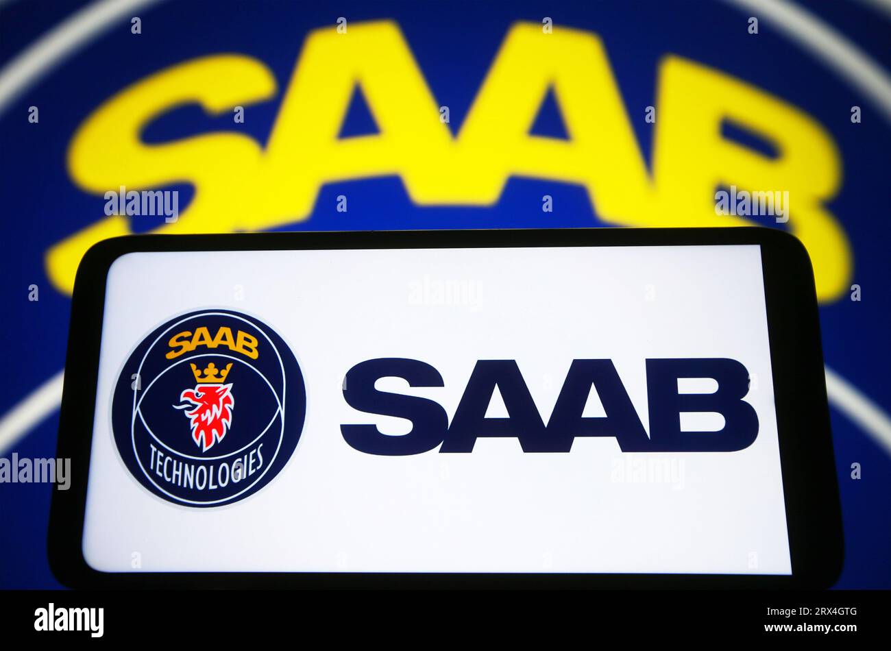 Ukraine. 22nd Sep, 2023. In this photo illustration, Saab AB logo is ...