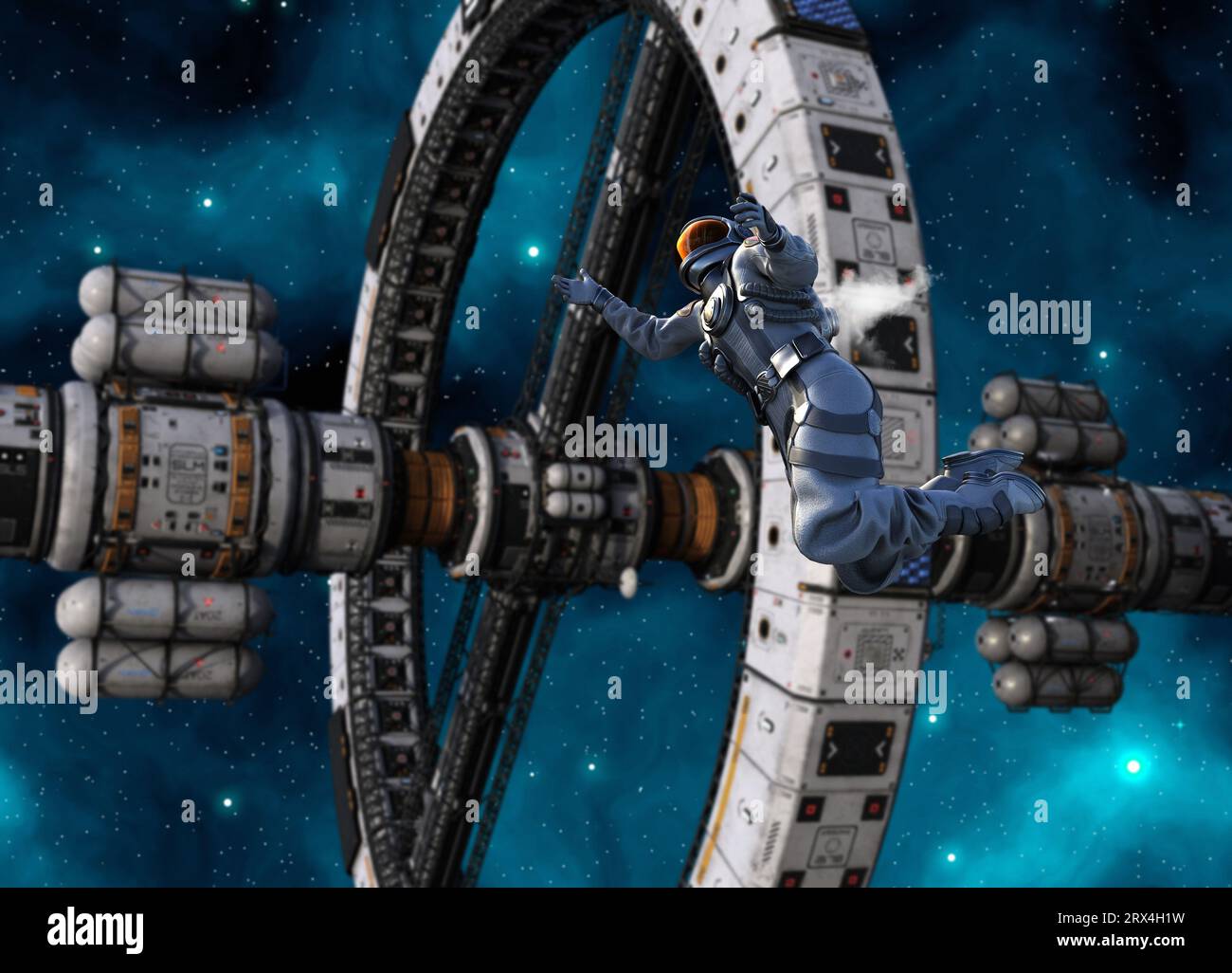 Space station and astronaut, illustration Stock Photo - Alamy