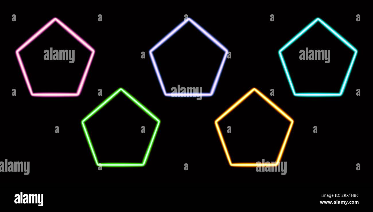 set pentagon glowing desktop icon, neon pentagon sticker, neon figure ...