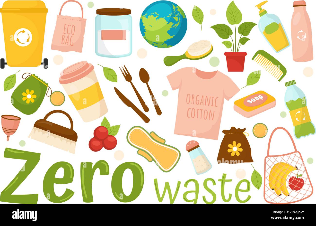 Zero Waste Vector Illustration of Eco Friendly with Recyclable and ...