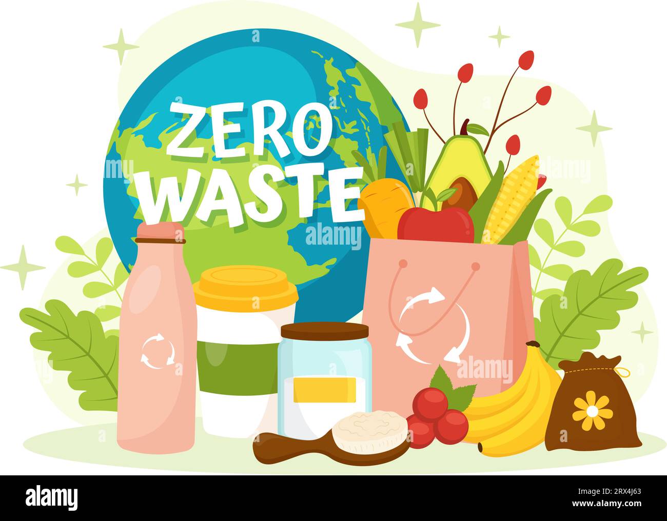 Zero Waste Vector Illustration of Eco Friendly with Recyclable and ...