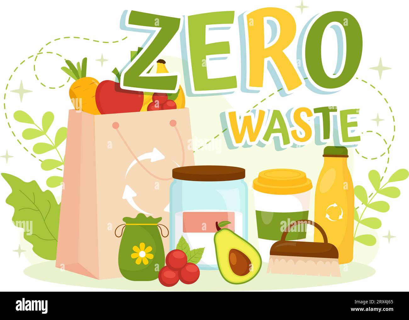 Zero Waste Vector Illustration of Eco Friendly with Recyclable and ...