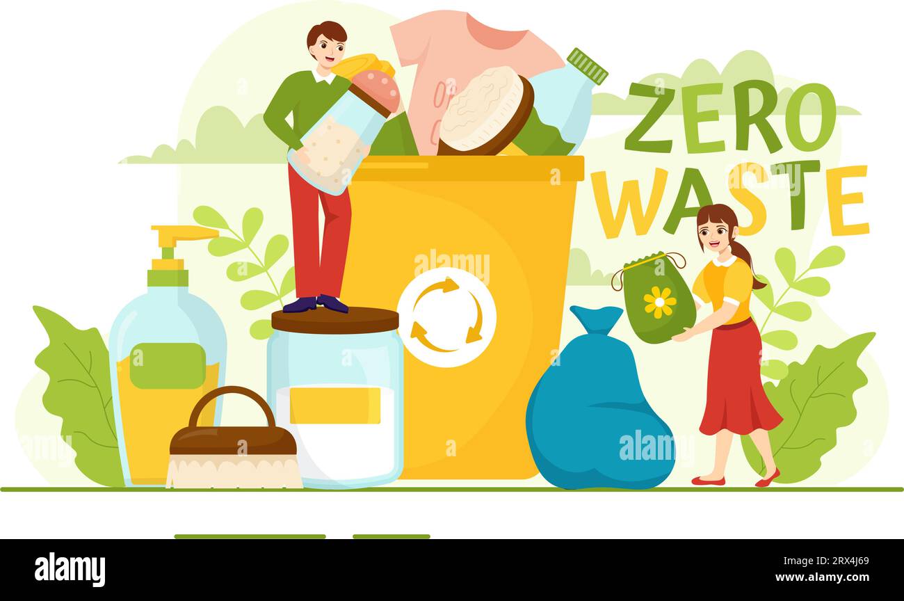 Zero Waste Vector Illustration of Eco Friendly with Recyclable and ...