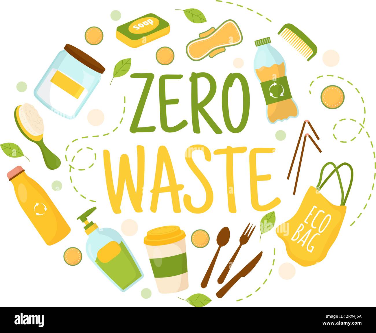 Zero Waste Vector Illustration of Eco Friendly with Recyclable and ...