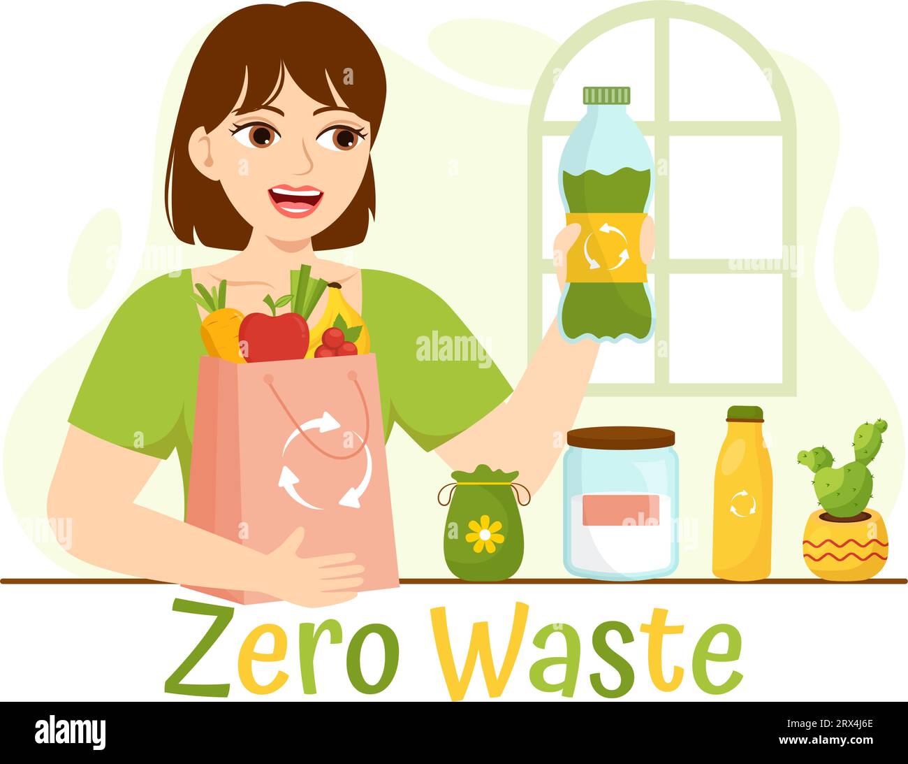 Zero Waste Vector Illustration of Eco Friendly with Recyclable and ...
