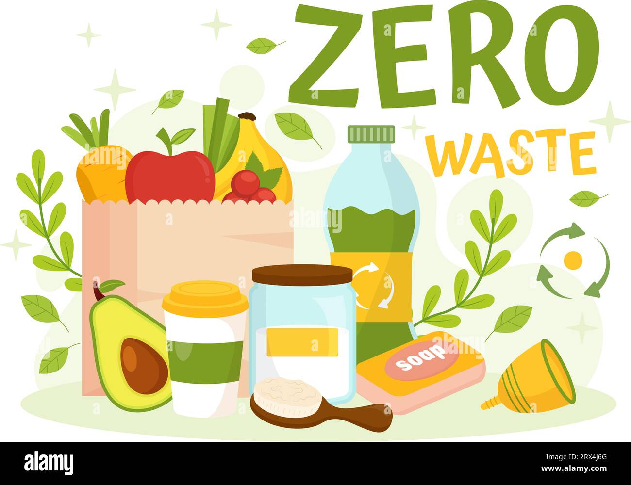 Zero Waste Vector Illustration of Eco Friendly with Recyclable and ...