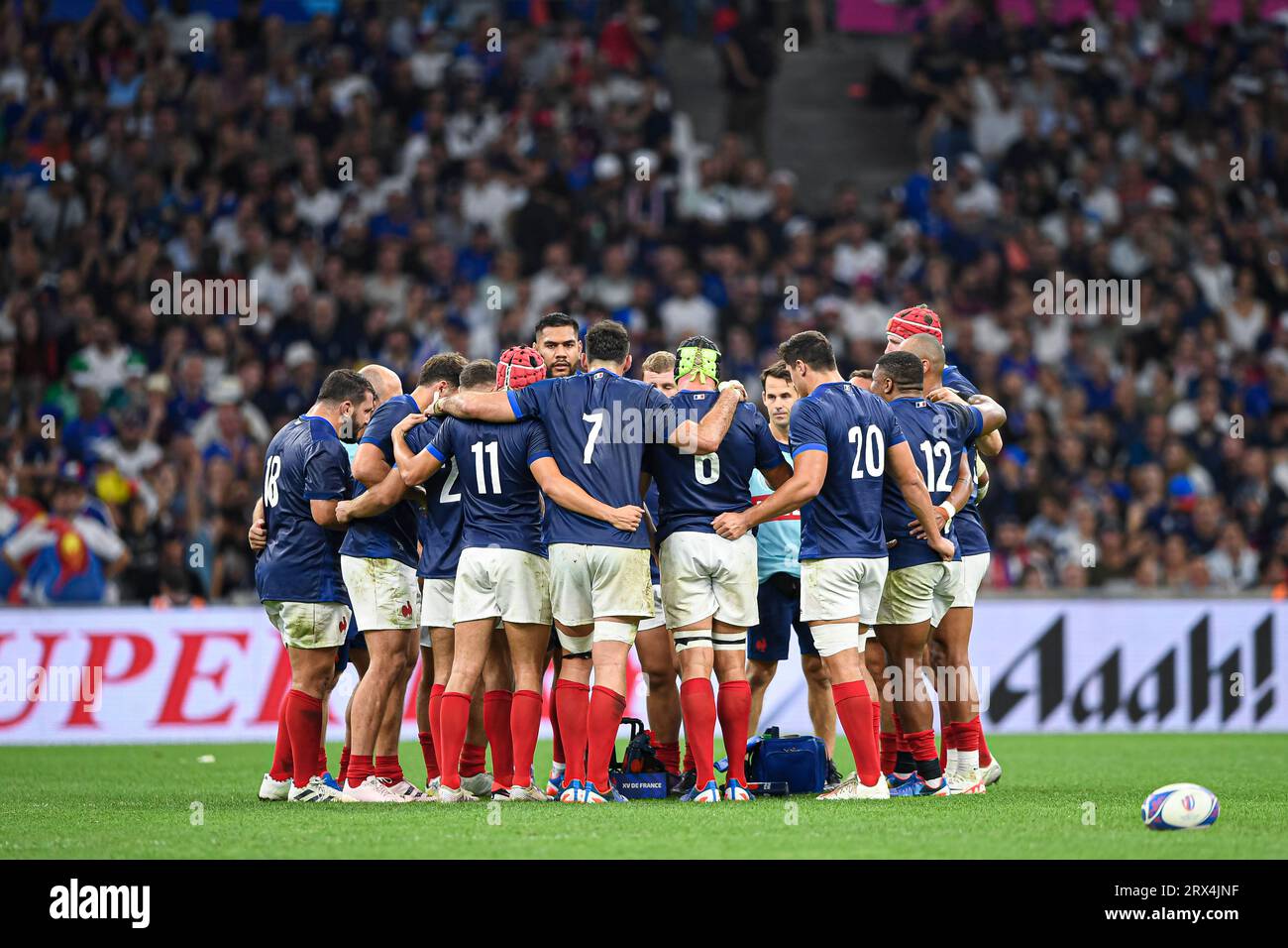 Marseille, France. 21st Sep, 2023. French team players during the Rugby ...