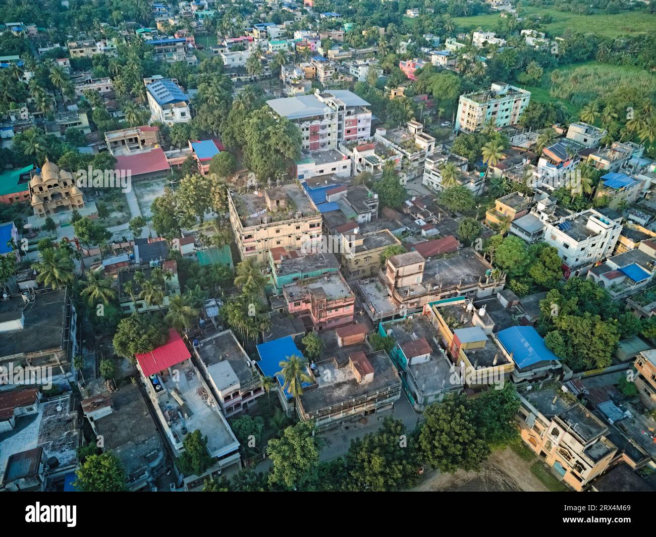 09.16.2023. Raiganj West Bengal India top aerial view of buildings and ...