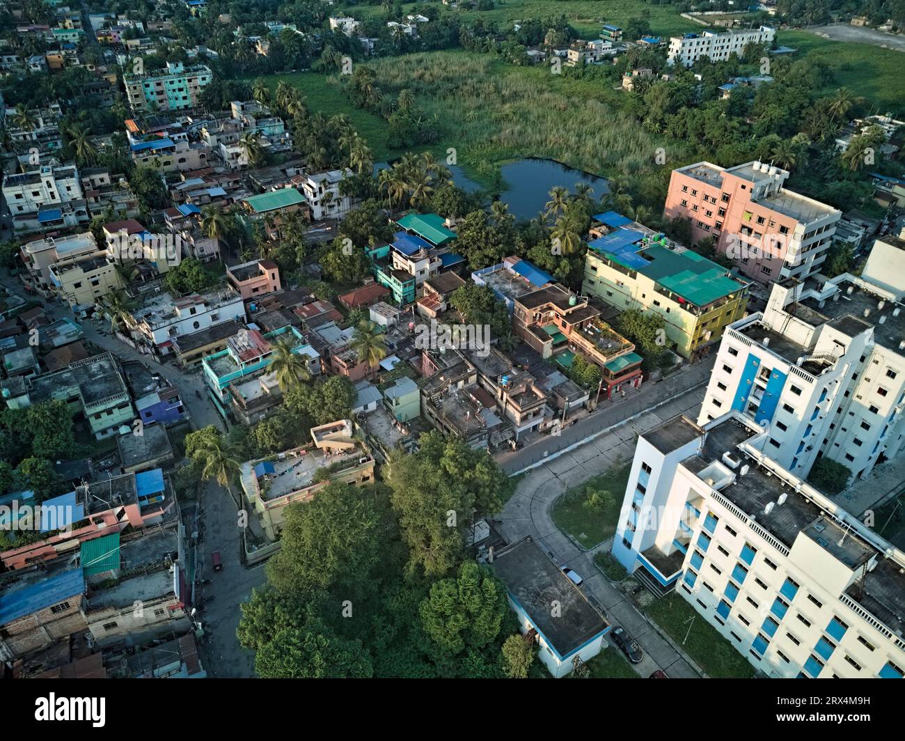 09.16.2023. Raiganj West Bengal India top aerial view of buildings and ...