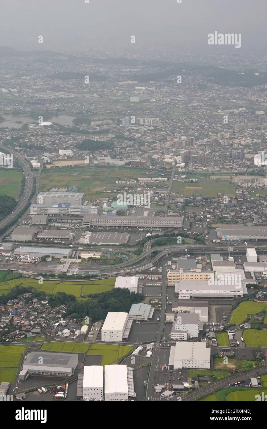 An aerial photo shows Fukuoka Inter Change, IC, of Kyushu Expressway in ...