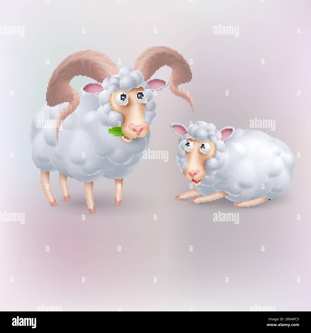 Cute and Funny white Sheep Characters. Cartoon Illustration of Pair ...