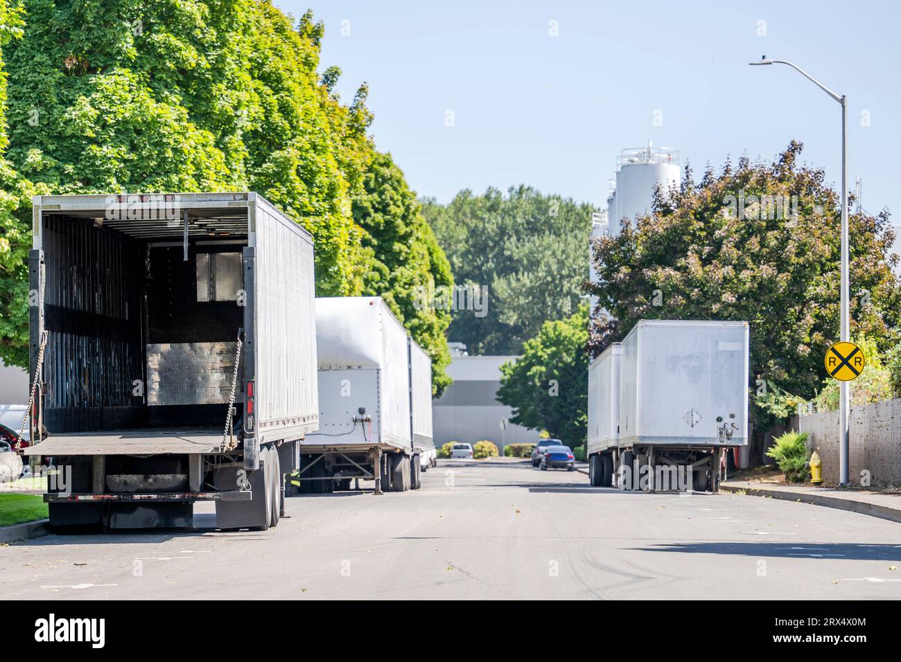 Different commercial models of the empty dry van semi trailers with ...