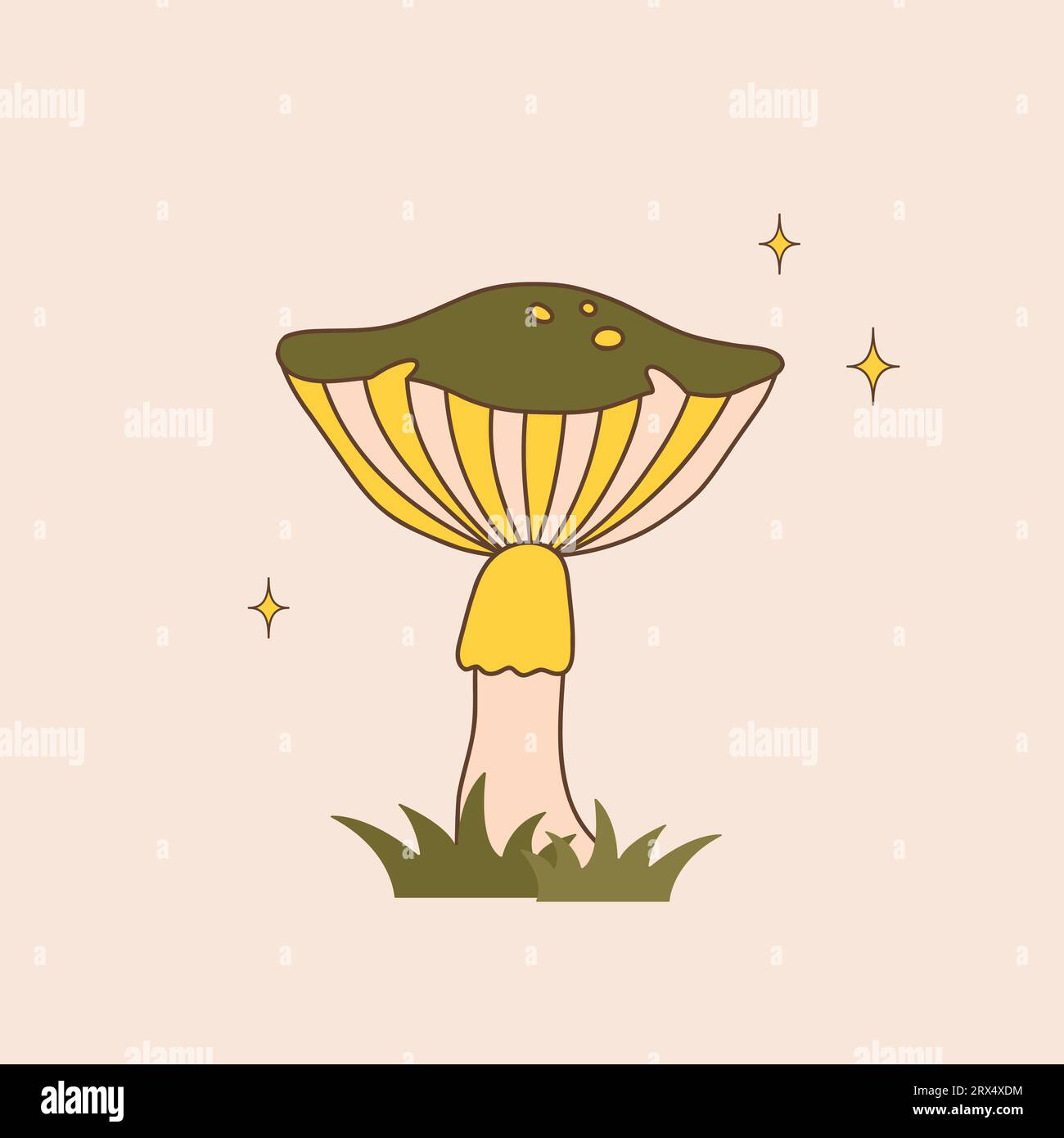 Groovy Mushrooms Abstract Vintage Elements Hippie Vector Illustration