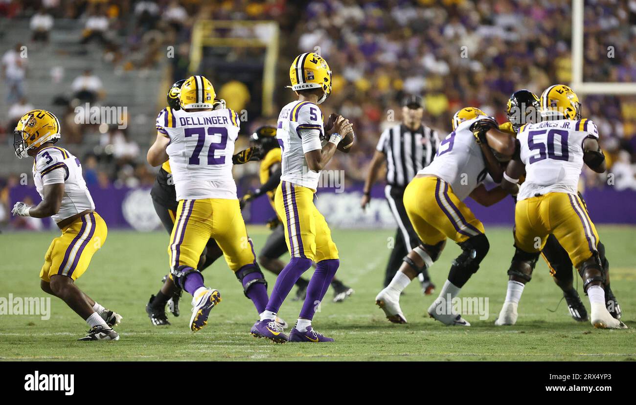 Baton Rouge, USA. 09th Sep, 2023. LSU Tigers quarterback Jayden Daniels ...