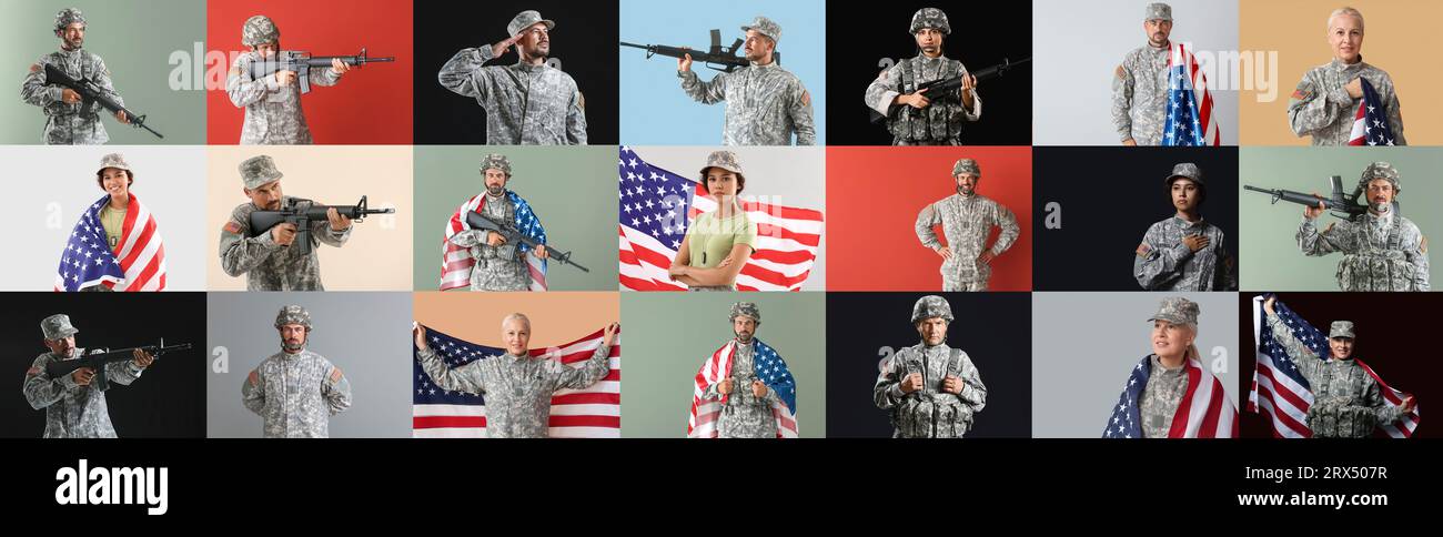 Collage with many different American soldiers Stock Photo - Alamy