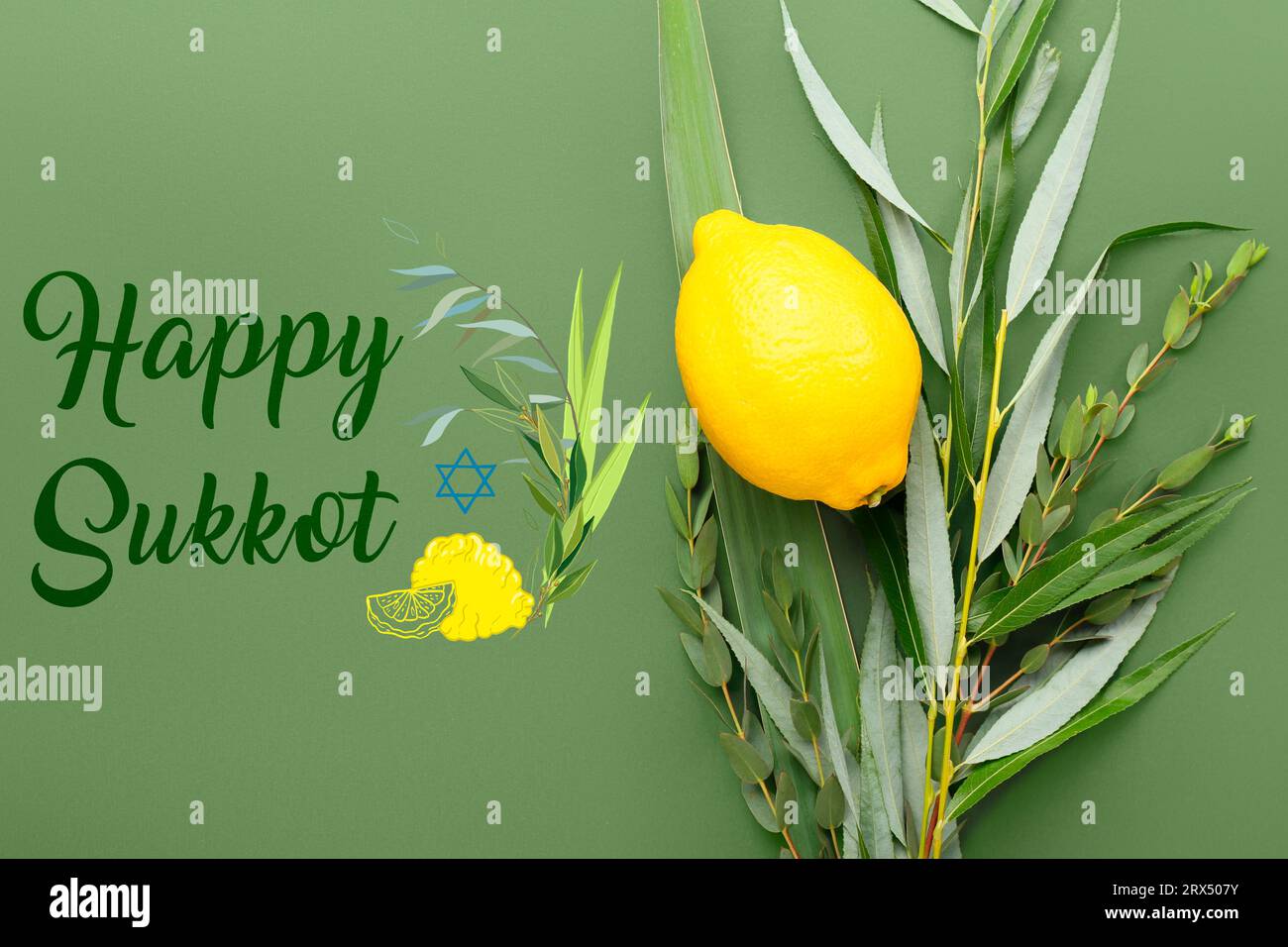 Greeting card for Jewish Sukkot festival Stock Photo - Alamy