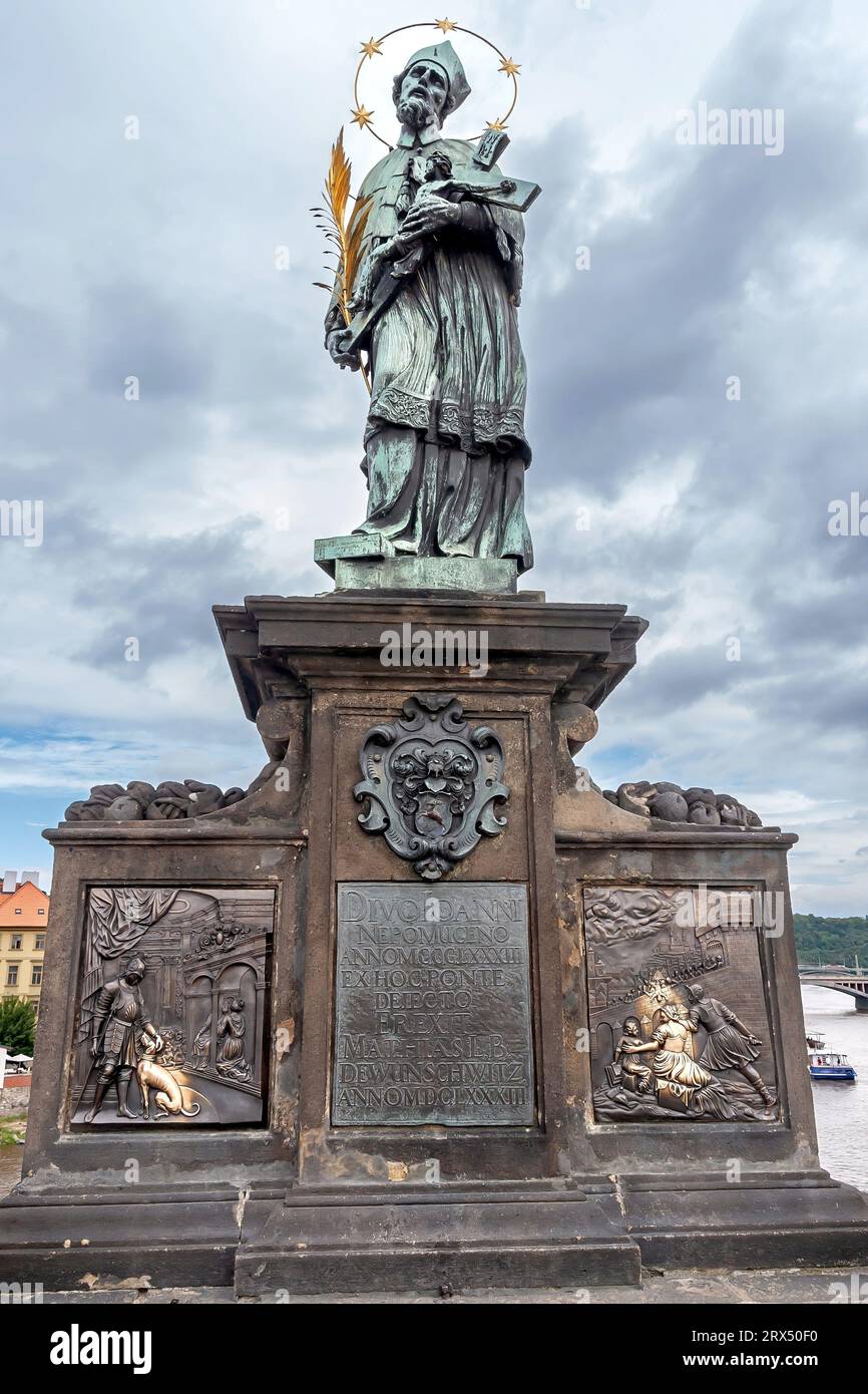 Statue of St. John of Nepomuk (Czech: Jan Nepomucký), circa 1683, on ...
