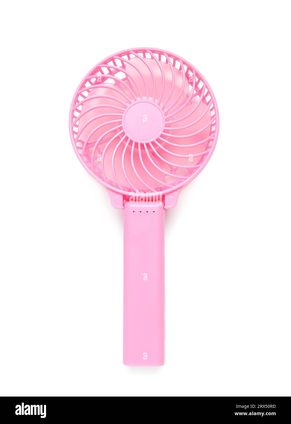 Small pink electric fan on white background Stock Photo - Alamy