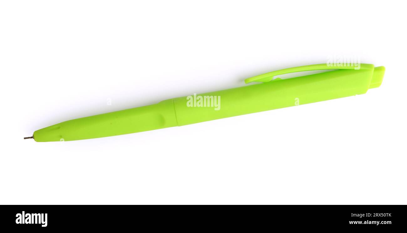 Green pen on white background Stock Photo - Alamy