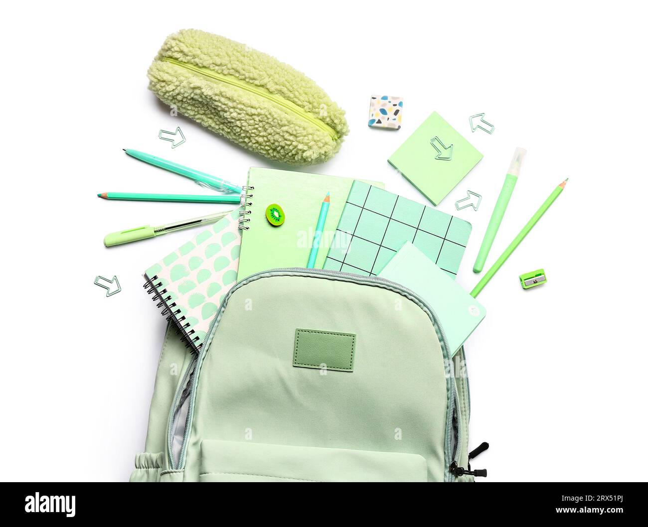 Stylish school backpack with pencil case and different stationery ...