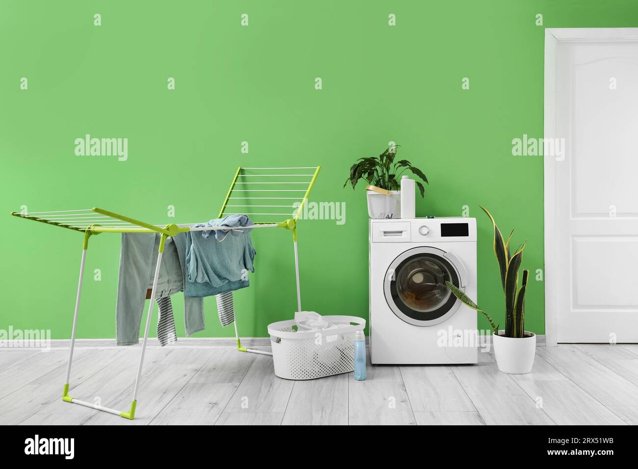 Interior of laundry room with modern washing machine and dryer Stock ...