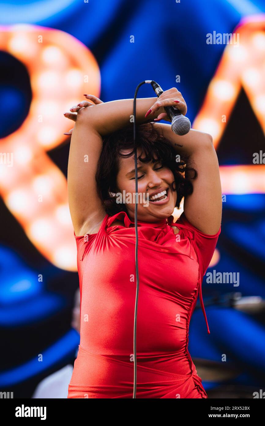 Las Vegas, USA. 22nd Sep, 2023. Raye performs on the JBL Stage during ...