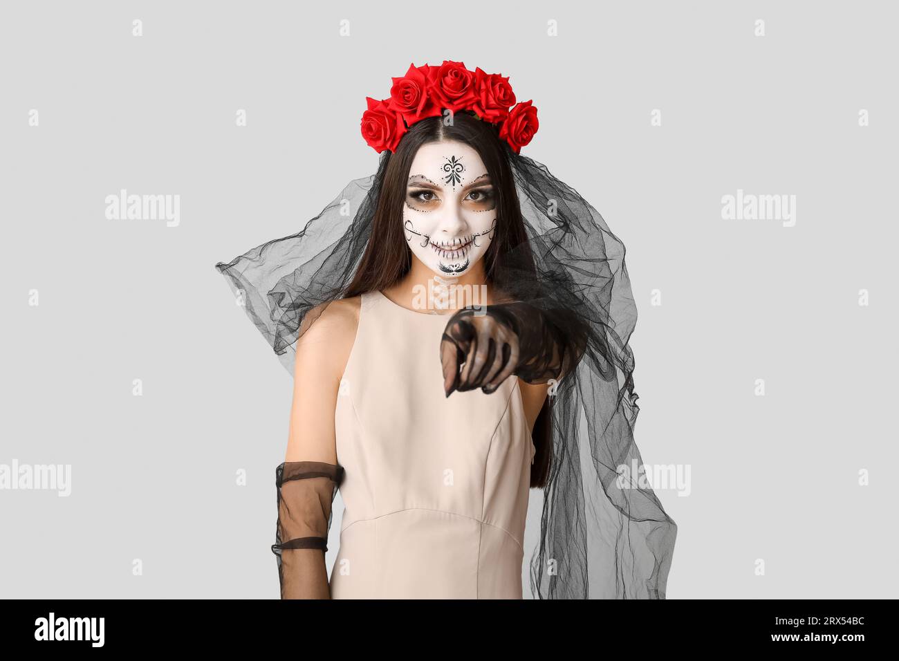 Beautiful young woman dressed as dead bride for Halloween party ...
