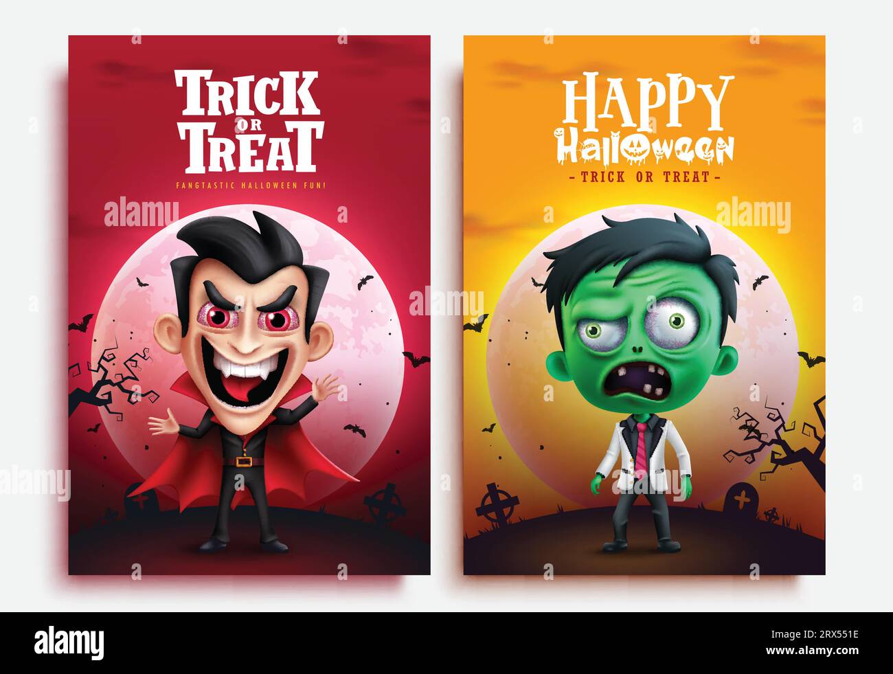 Happy halloween text vector poster set design. Halloween trick or treat ...