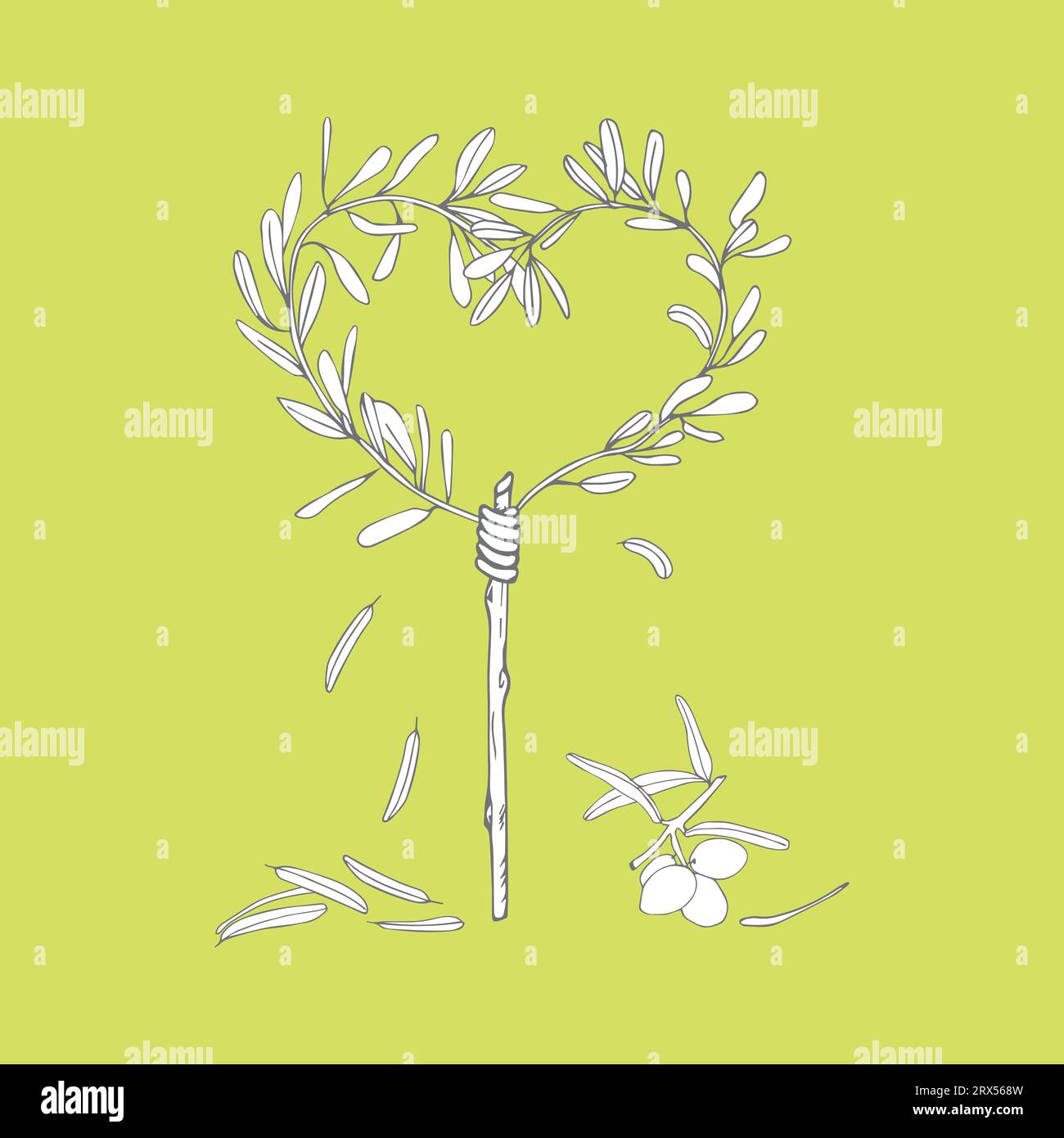 Composition of olive branches. An olive branch in the shape of a heart ...
