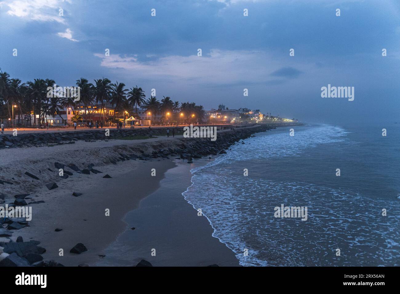 beach side view bridge in a sunset evening, Pondicherry India Stock ...
