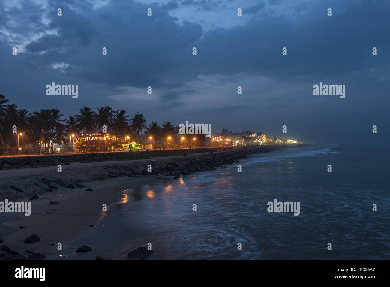 beach side view bridge in a sunset evening, Pondicherry India Stock ...