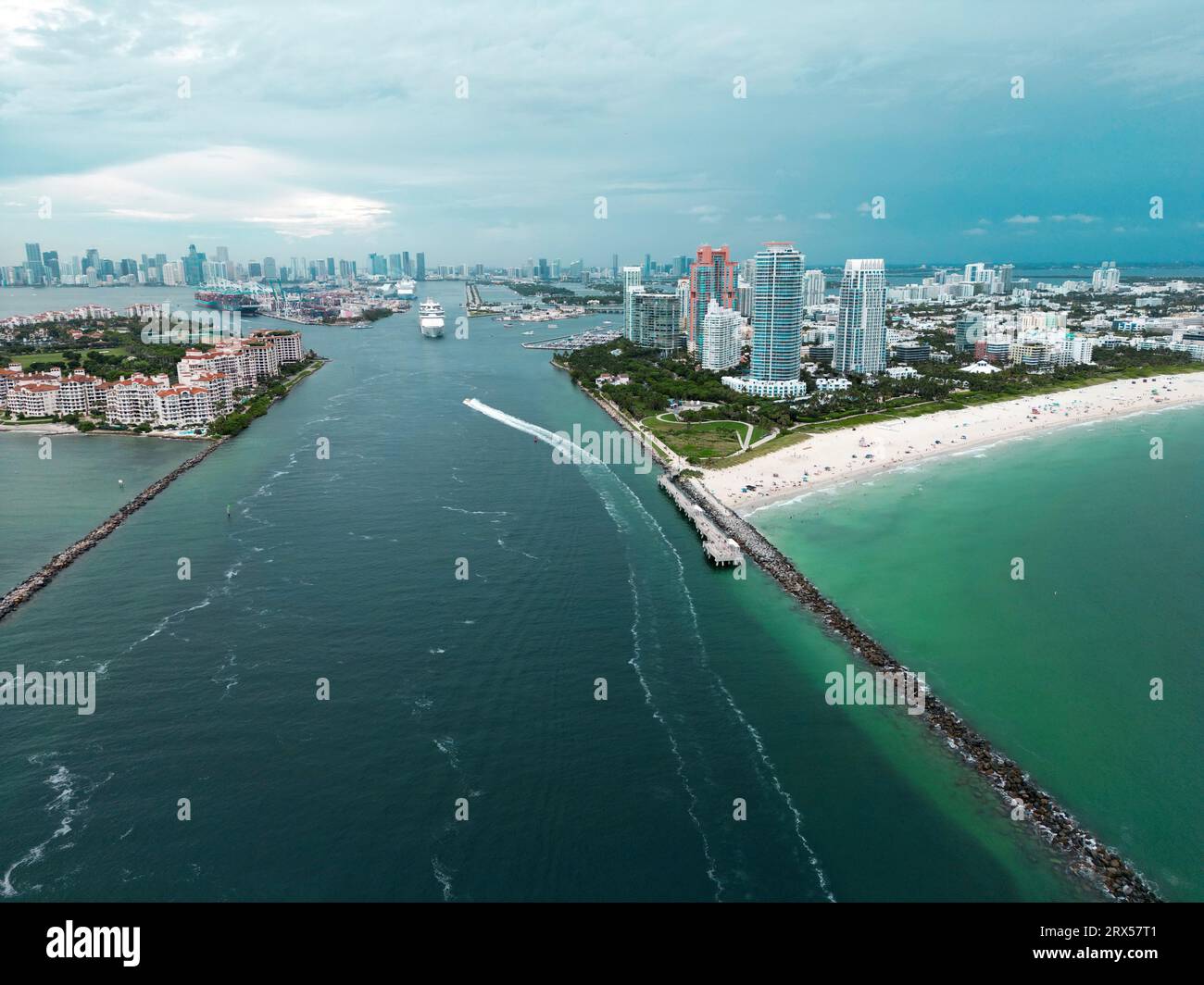 Miami Beach Florida. Miami Beach city skyline view from aerial drone ...
