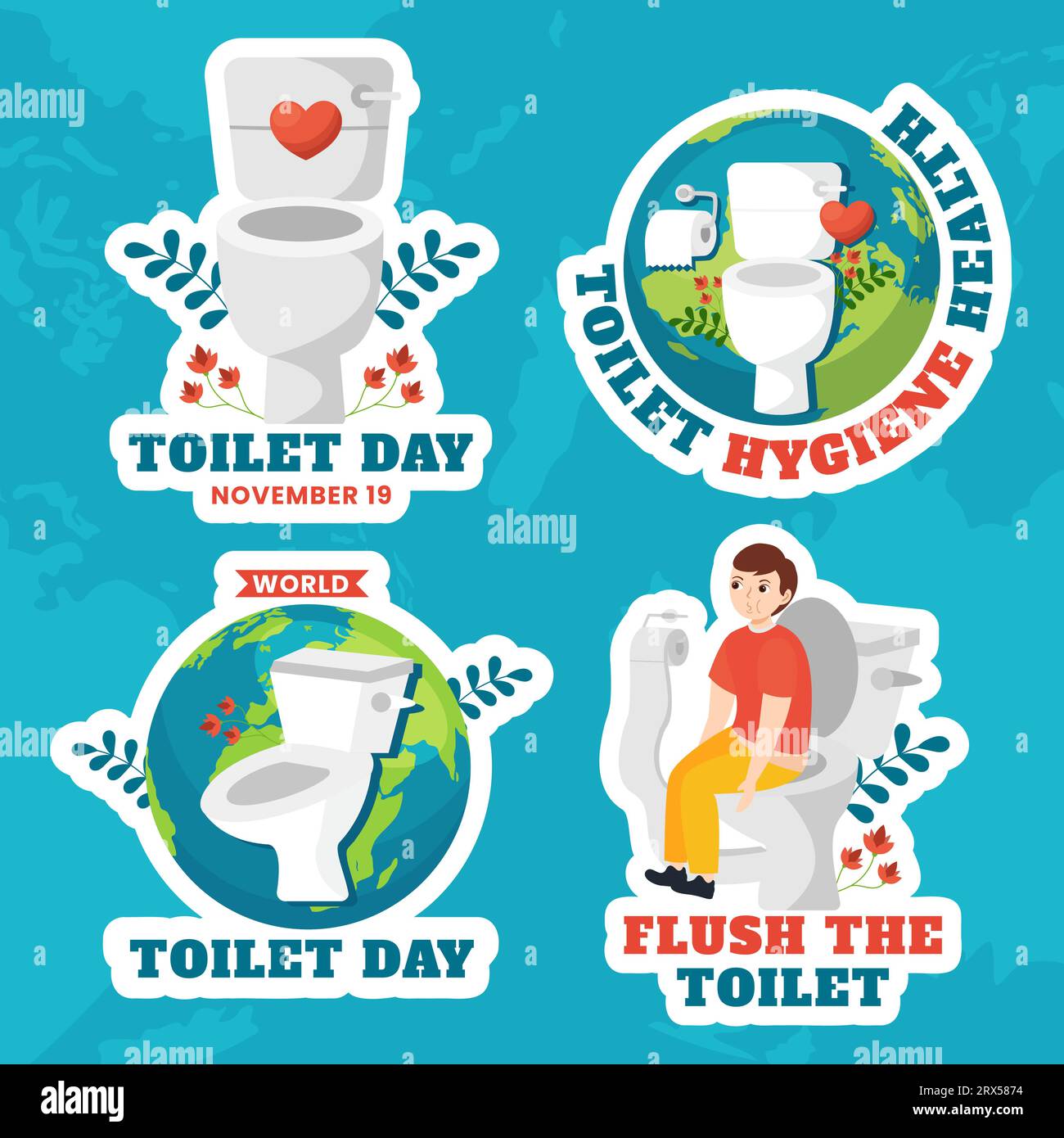 Toilet Day Label Illustration Flat Cartoon Hand Drawn Templates ...