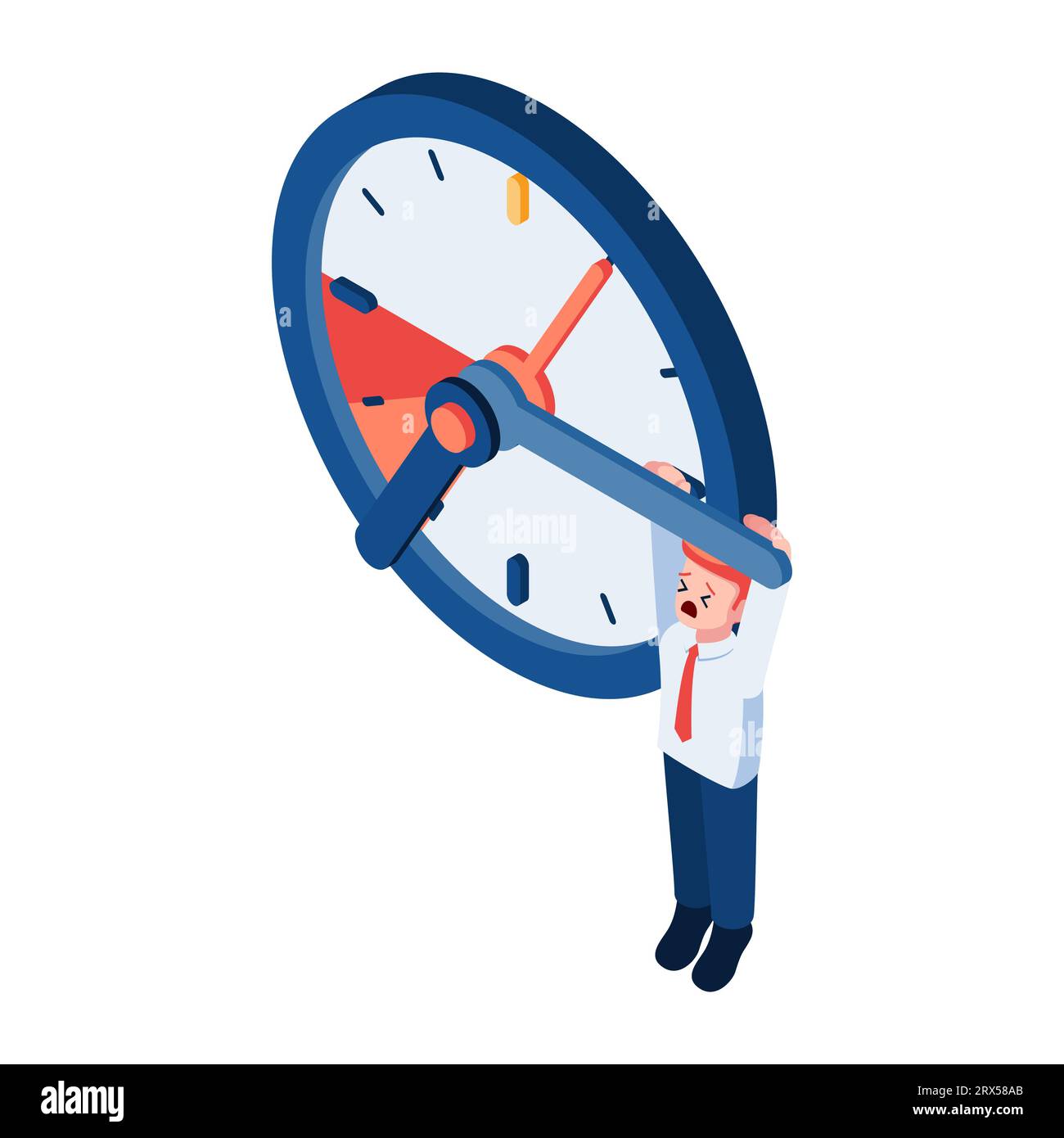Flat 3d Isometric Businessman Hanging on Clock. Deadline and Time ...